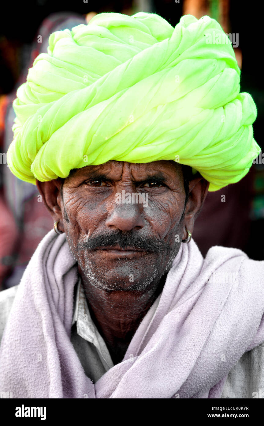 Indian man with moustache and colourful turban portrait Pushkar, India ...