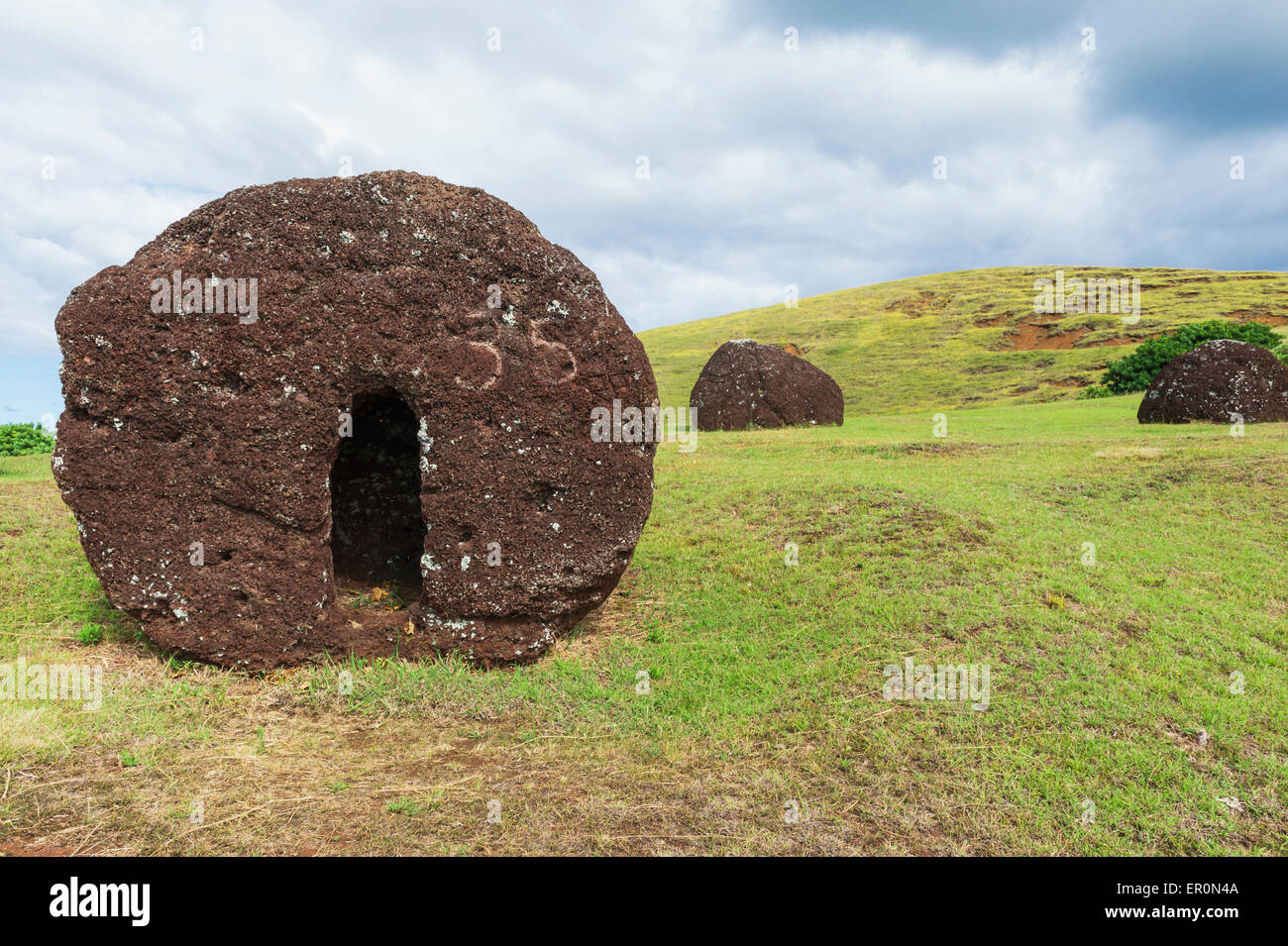 Puna Pau crater where the the Pukaos (Topknots or red hats) were carved ...