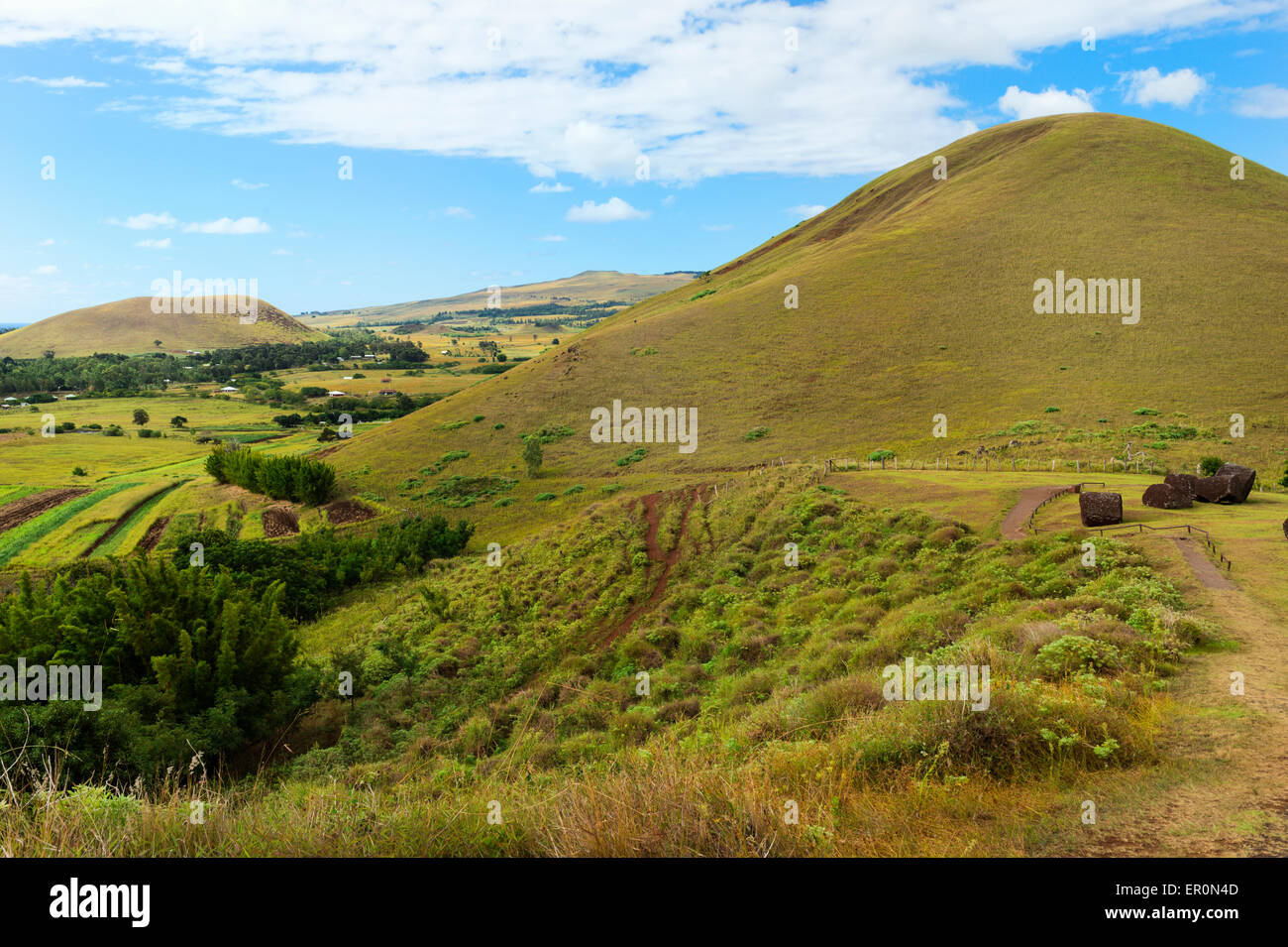 View over Easter Island taken from the Puna Pau crater, Rapa Nui ...