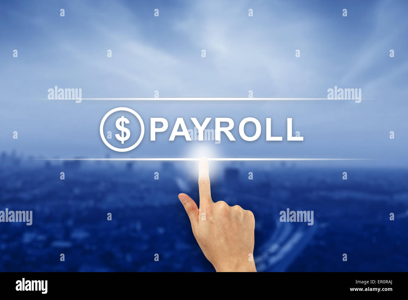 hand pushing payroll button on a virtual screen interface Stock Photo ...