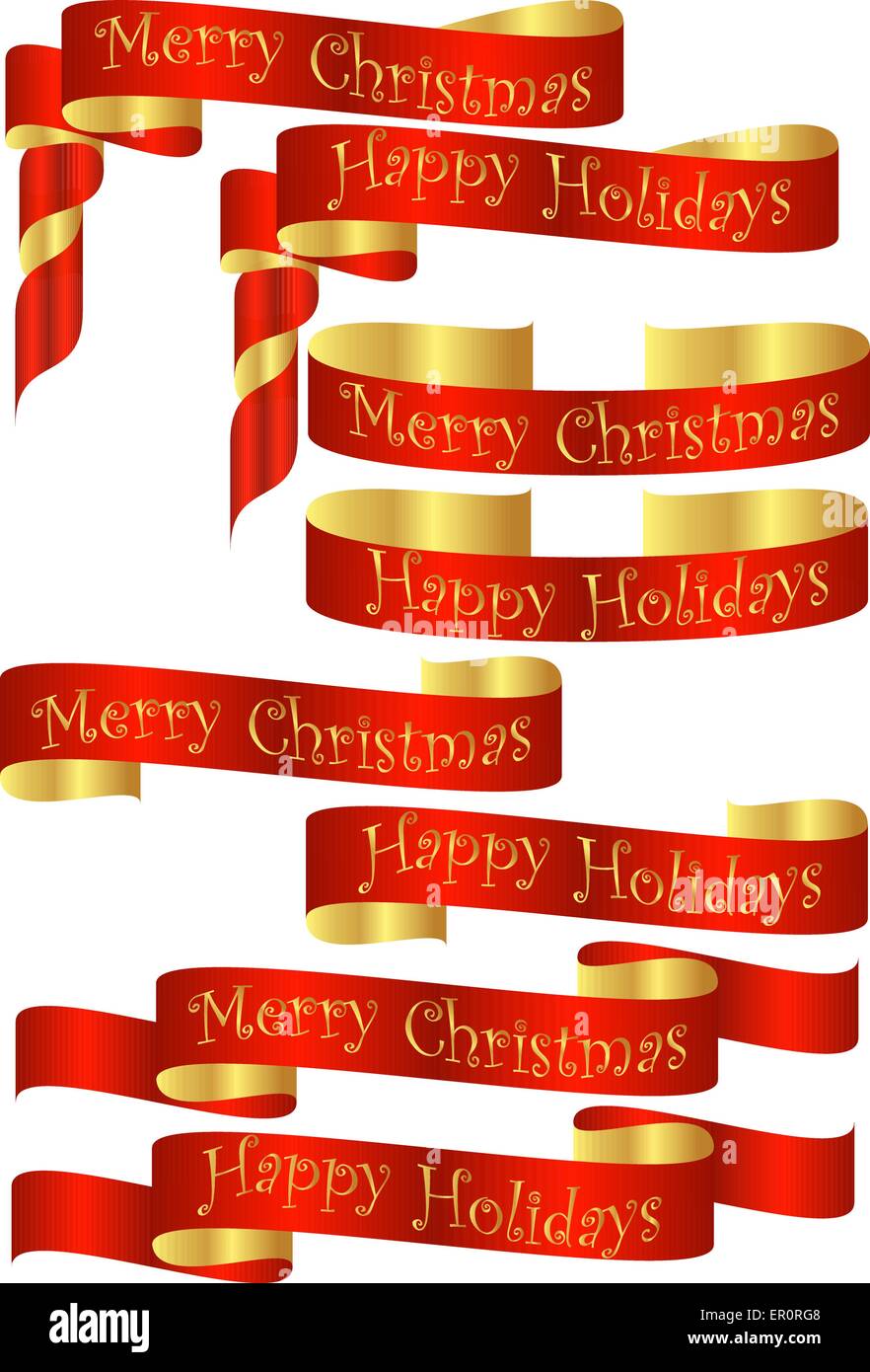 Set of Red Christmas Holiday Banners with Golden Accents Stock Vector ...