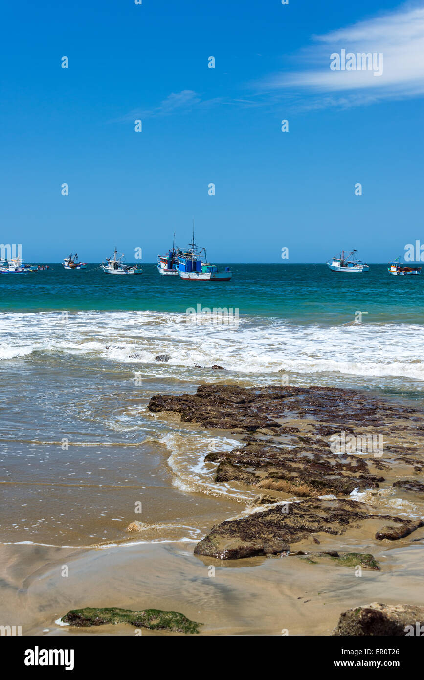 Fishing boats in the Pacific Ocean off the coast of Mancora, Peru Stock ...