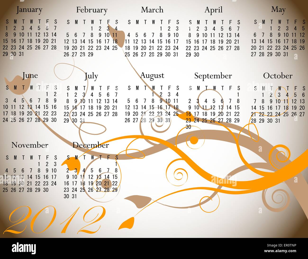 2012 Floral Calendar in Fall Colors Stock Vector Image & Art - Alamy