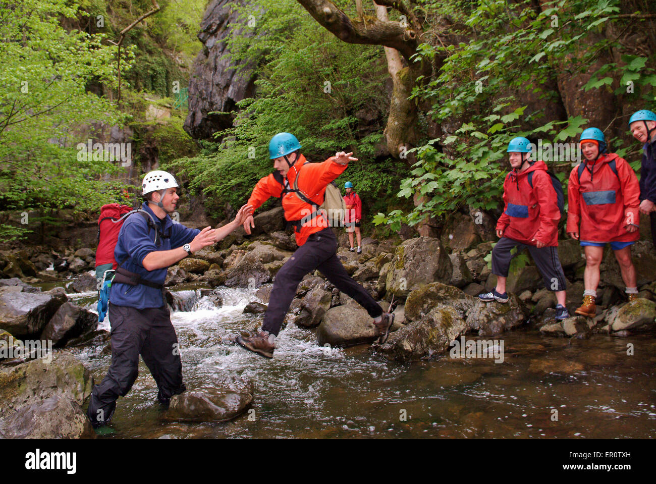Gorgewalking,an activity sport where participants traverse river ...