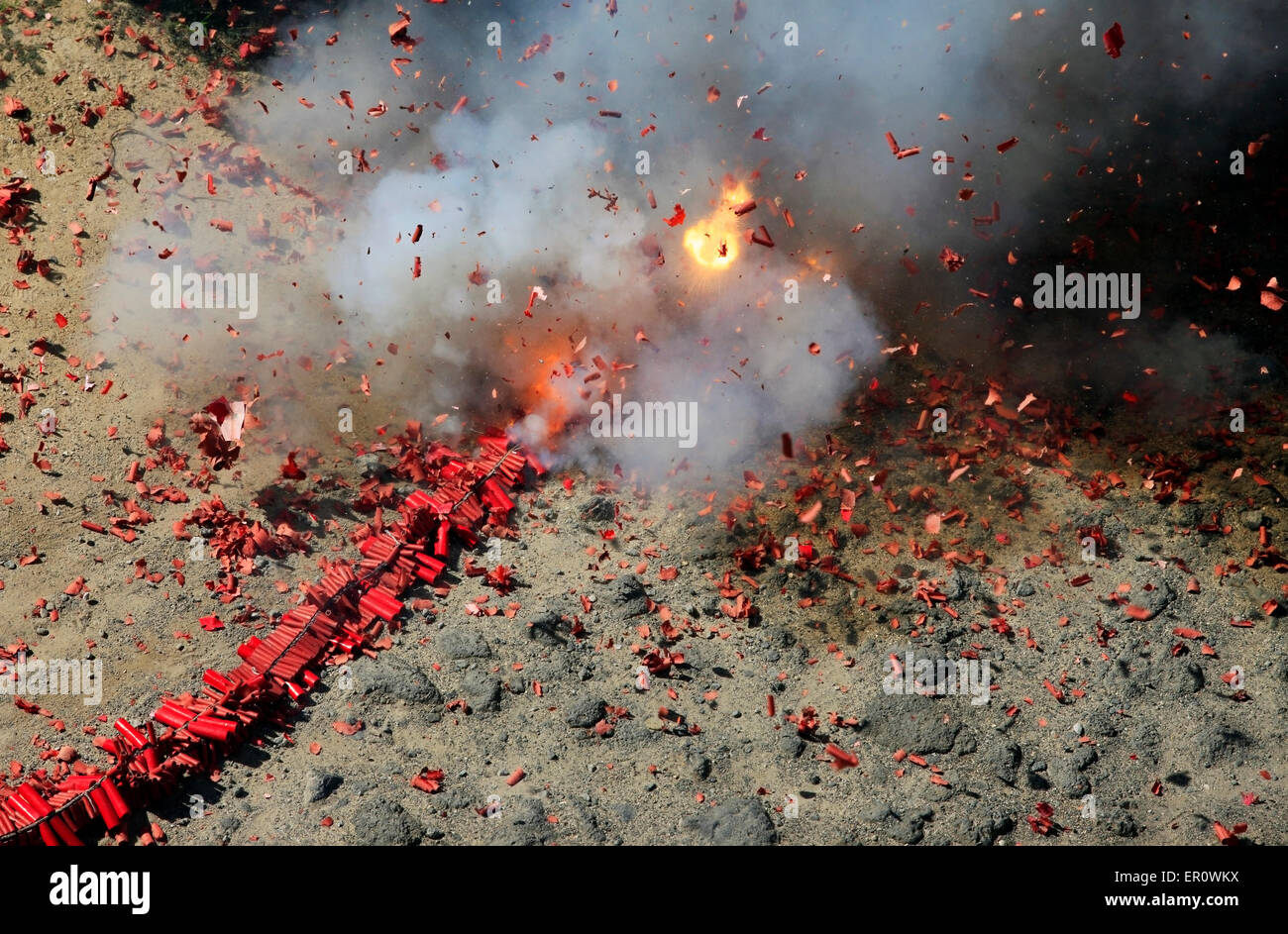 Chinese fireworks with fire and smoke Stock Photo - Alamy