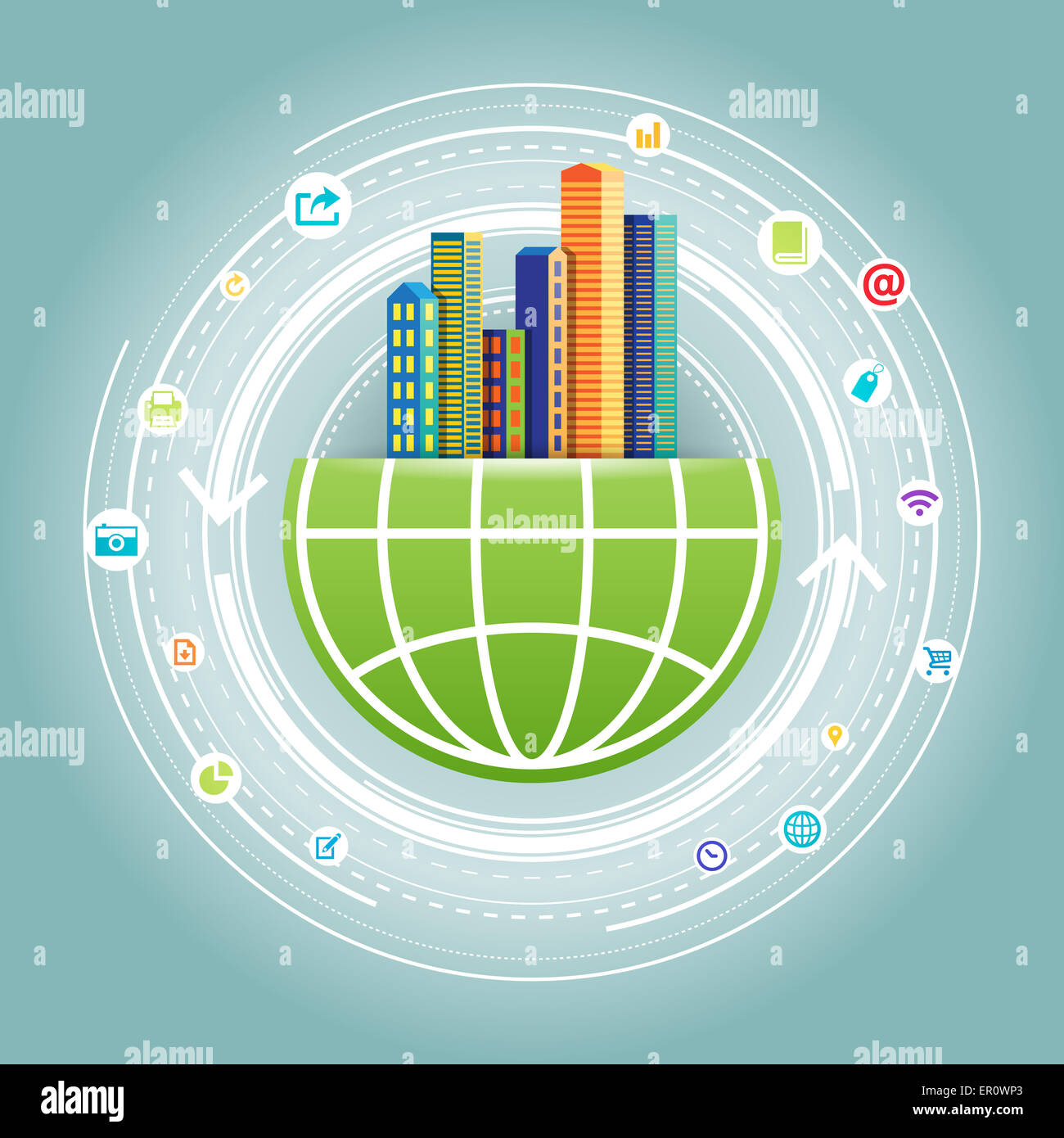 Vector illustration of global city network design concept Stock Photo ...