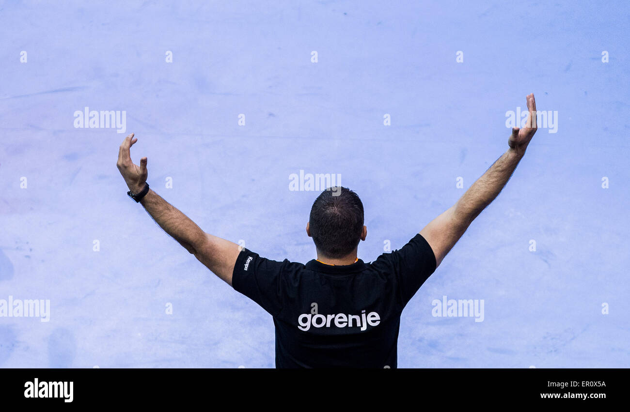 Berlin, Germany. 17th May, 2015. Velenje's coach Gregor Cvijic reacts ...