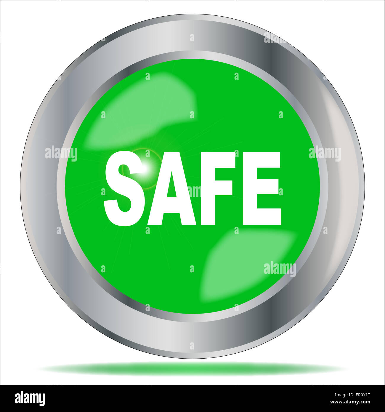 A large green safe button over a white background Stock Photo - Alamy