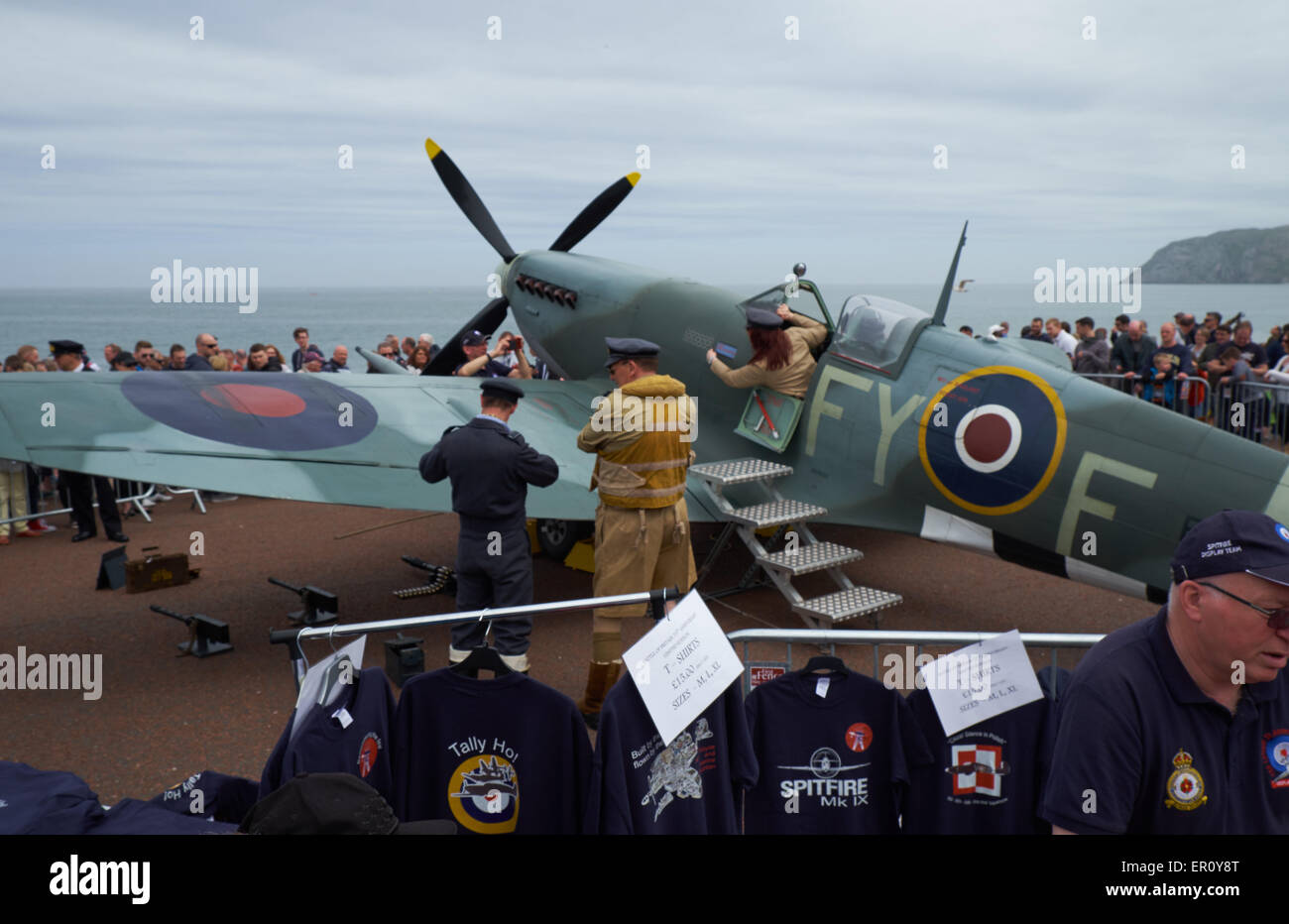 Spitfire static exhibit Llandudno Airshow Wales Stock Photo - Alamy