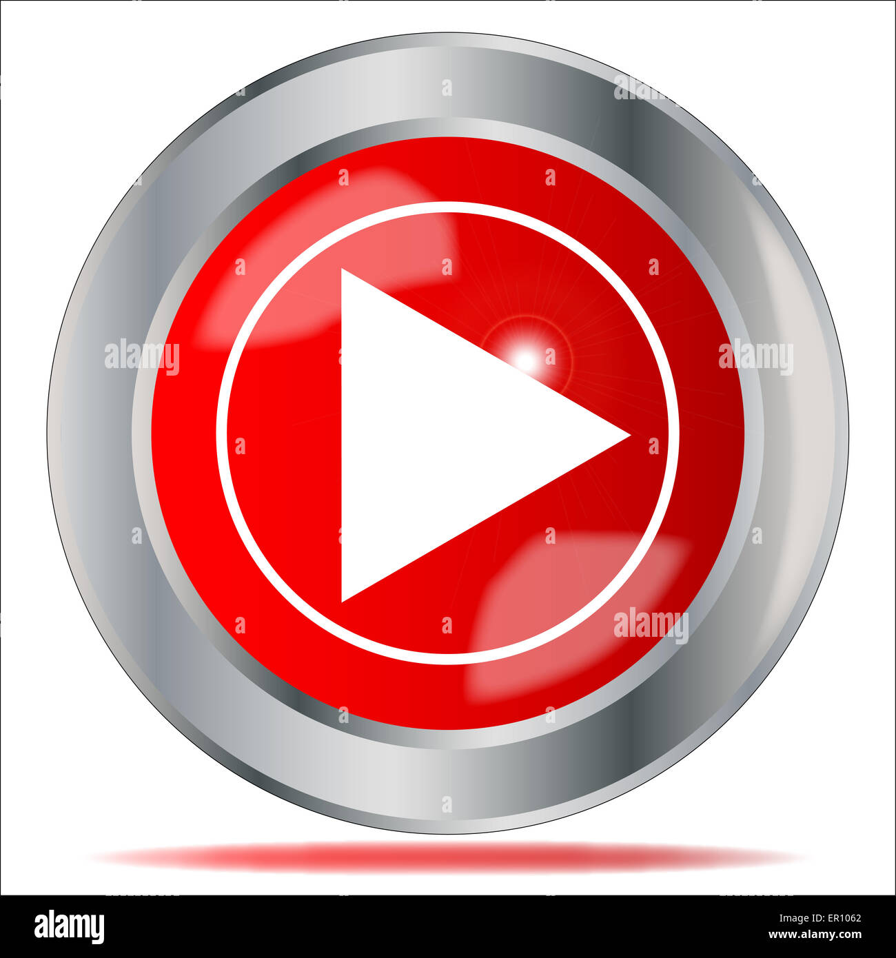 A large red start symbol button over a white background Stock Photo - Alamy