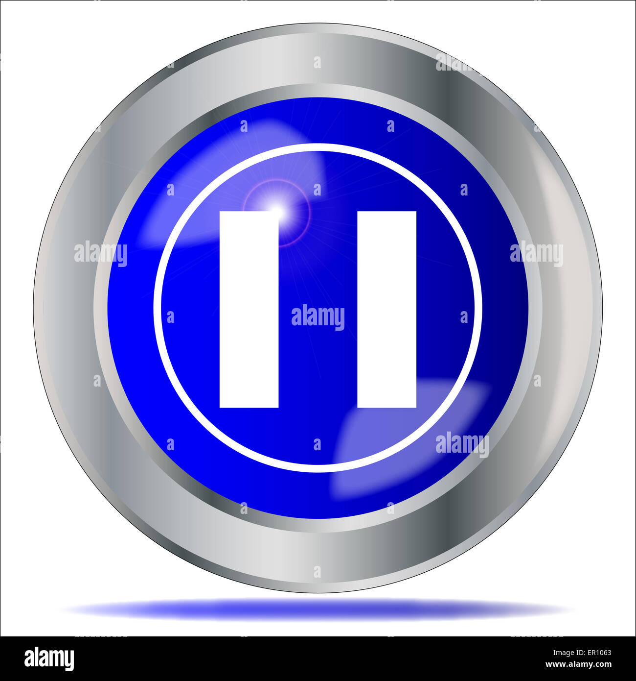 A large blue pause symbol button over a white background Stock Photo ...
