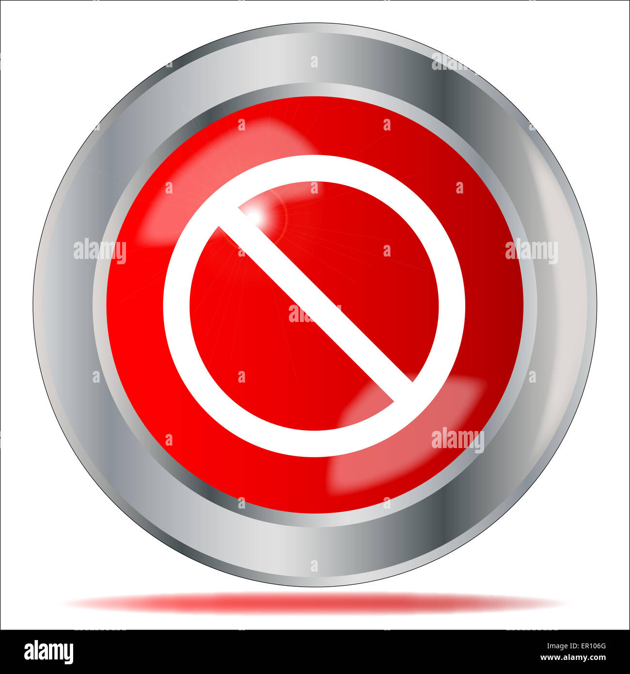 A large red no entry symbol button over a white background Stock Photo ...