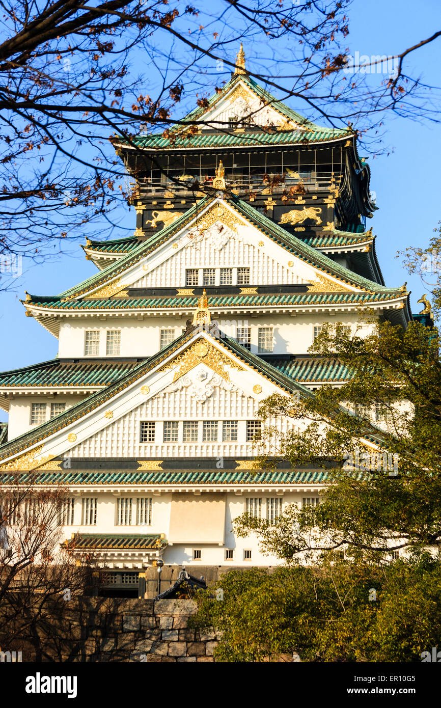 The castle keep at Osaka castle. Reconstructed building in the borogata ...