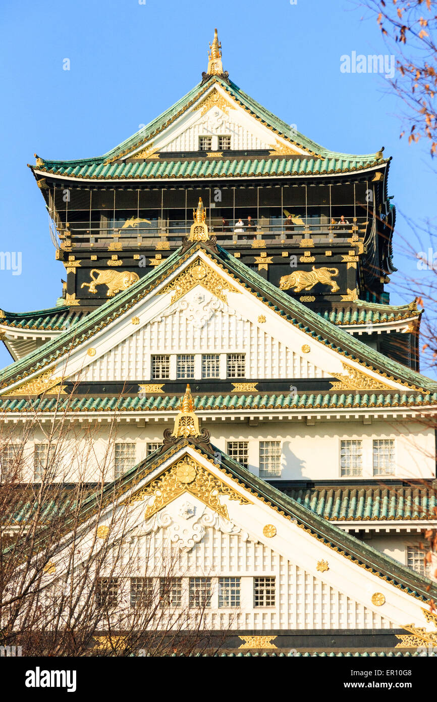The castle keep at Osaka castle. Reconstructed building in the borogata ...
