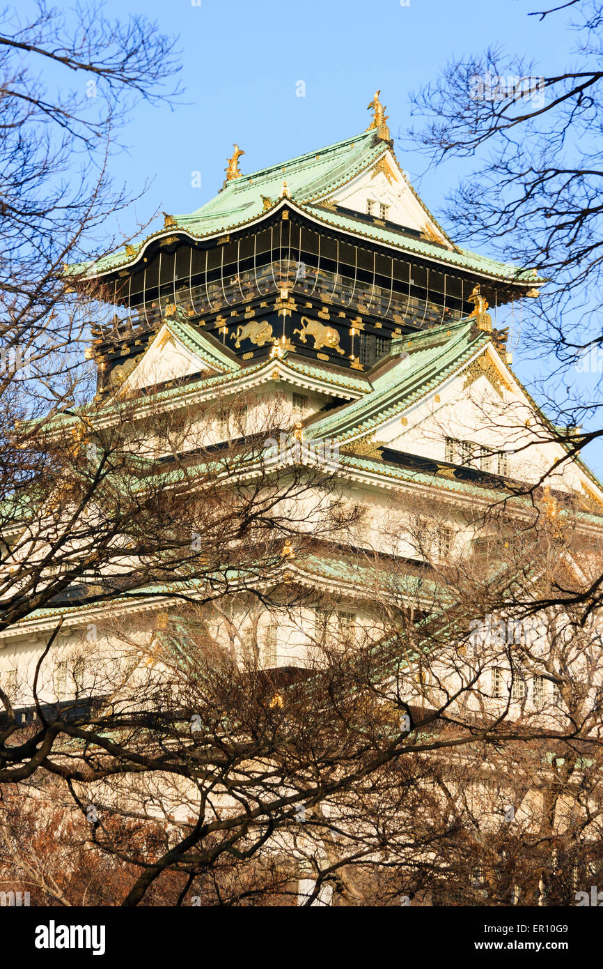 The castle keep at Osaka castle. Reconstructed building in the borogata ...
