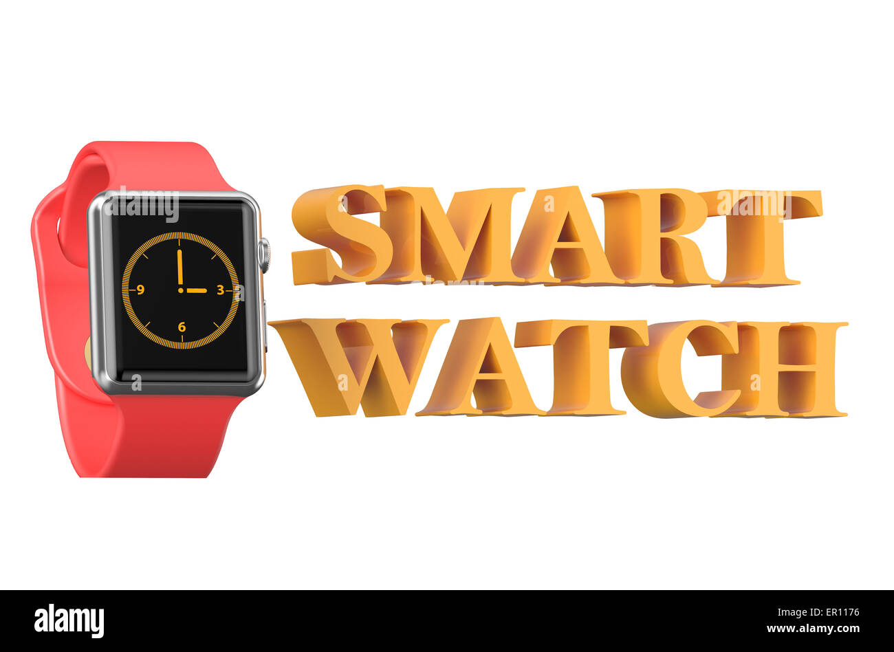 new red smartwatch isolated on white background Stock Photo - Alamy