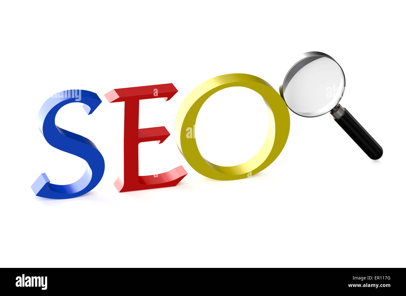 SEO with magnifying glass isolated on white background Stock Photo - Alamy