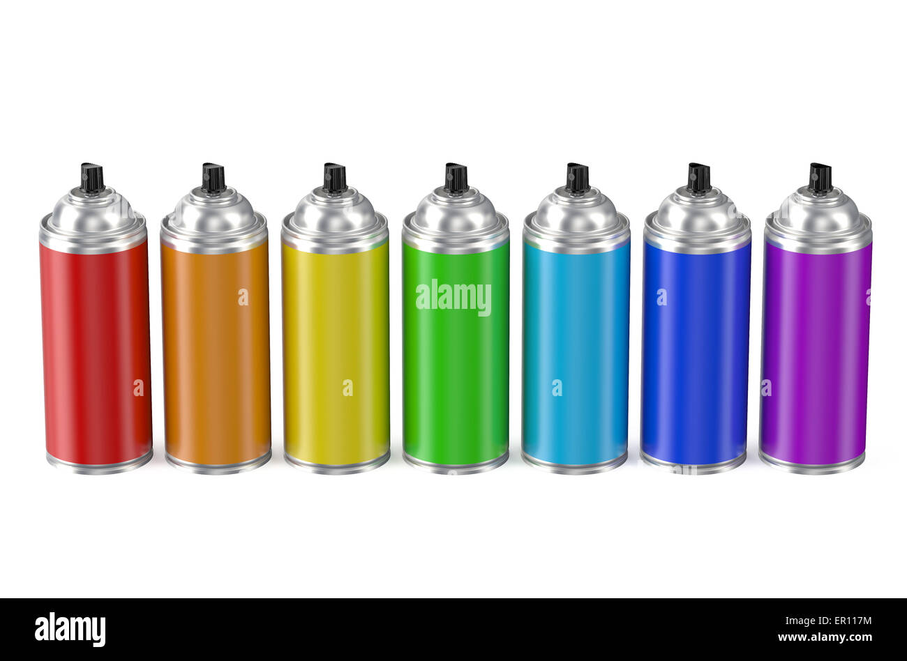 set of multicolored spray paint cans isolated on white background Stock ...