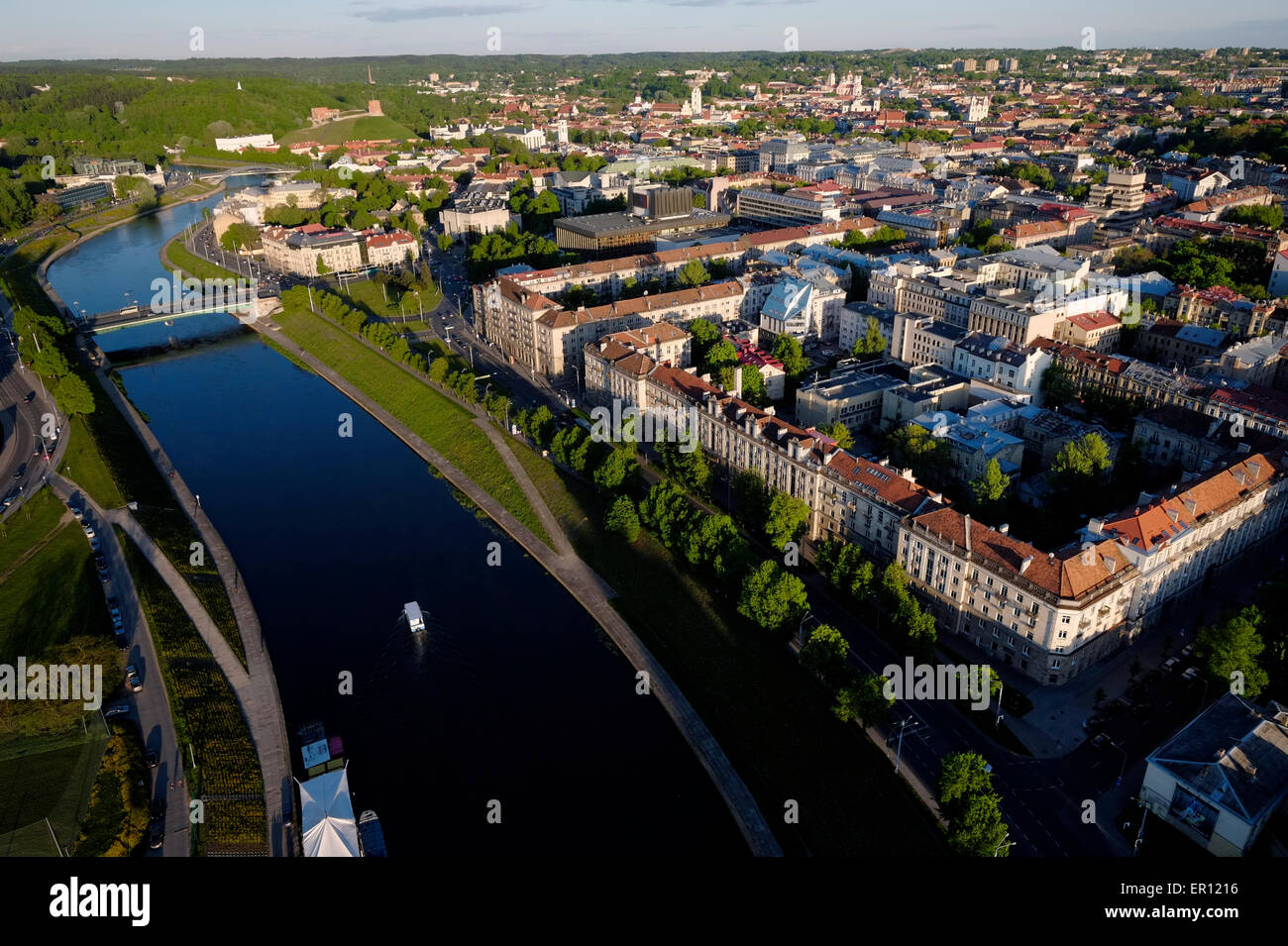 Aerial view of Neris river and the old town of Vilnius a UNESCO World ...