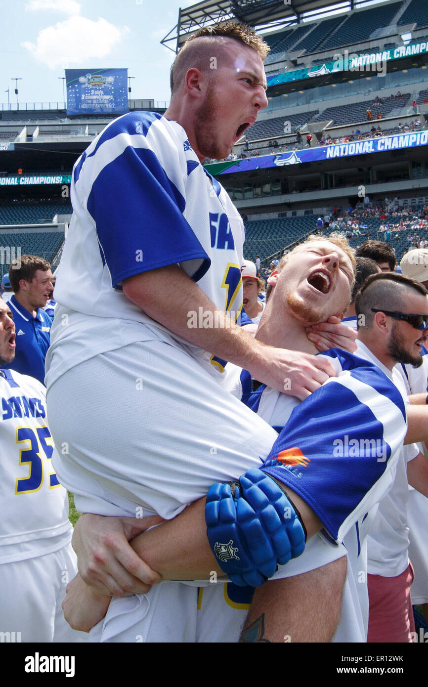 May 24, 2015: Limestone Saints attack Kyle Rhatigan (15) jumps into the ...
