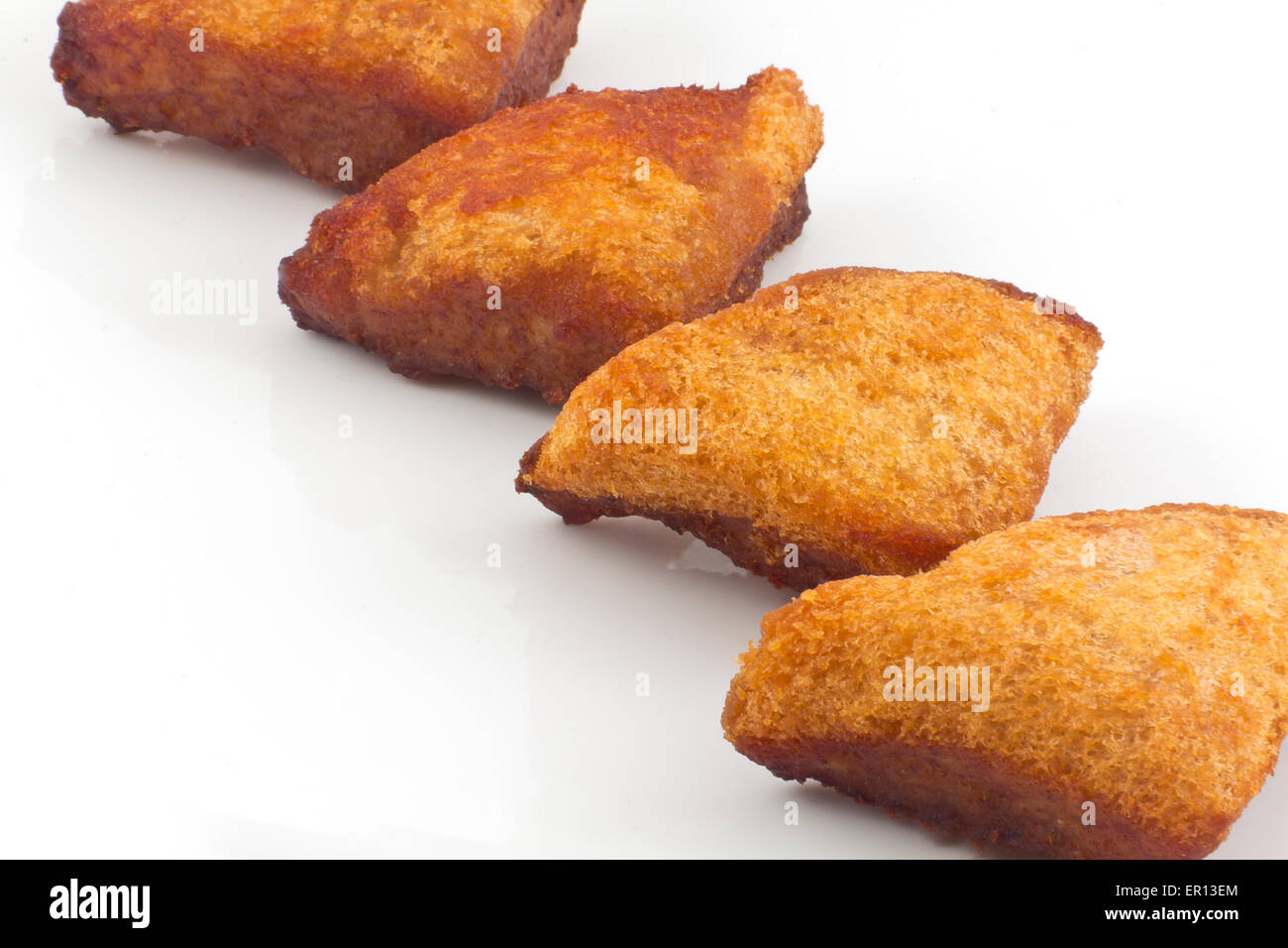 Chinese shrimp toast arranged simple and delightfully isolated on white ...