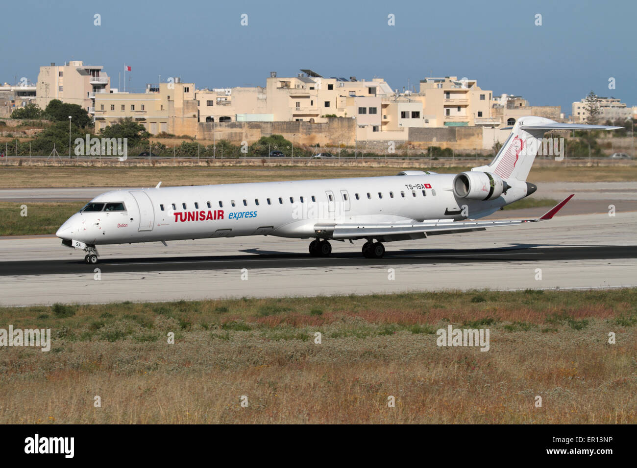 Tunisair Express Bombardier CRJ900 flight on the runway upon landing in ...