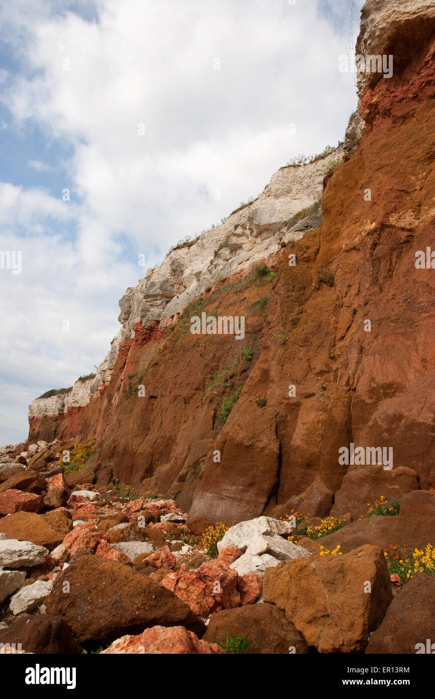 Fallen rocks at the base of the cliffs at Hunstanton, Norfolk Stock ...