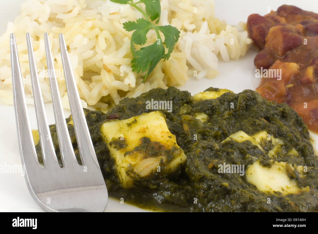 Sag Paneer - authentic Indian food with basmati rice and bean curry ...