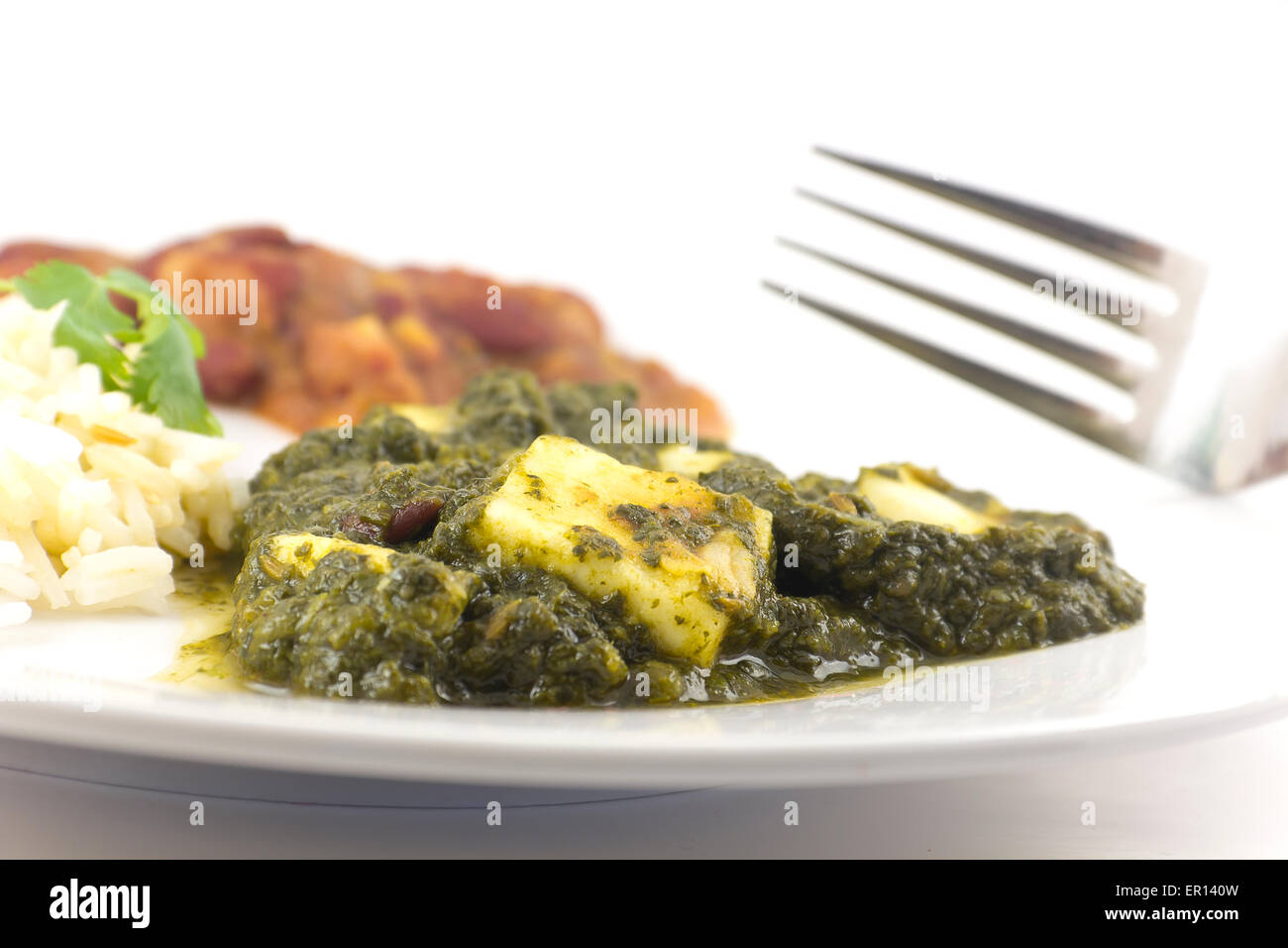 Sag Paneer - authentic Indian food with basmati rice and bean curry ...