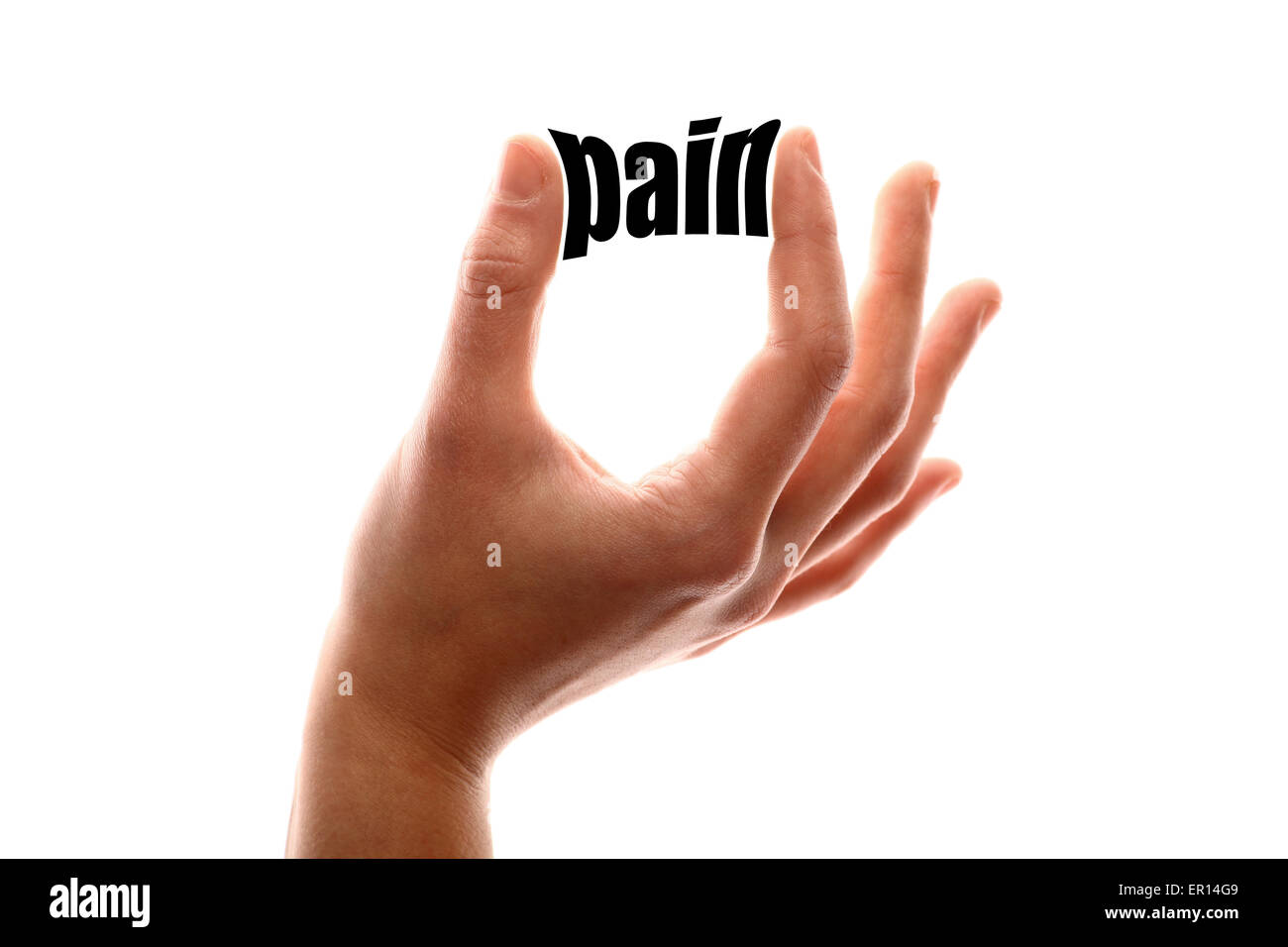 Color horizontal shot of a hand squeezing the word "pain Stock Photo ...