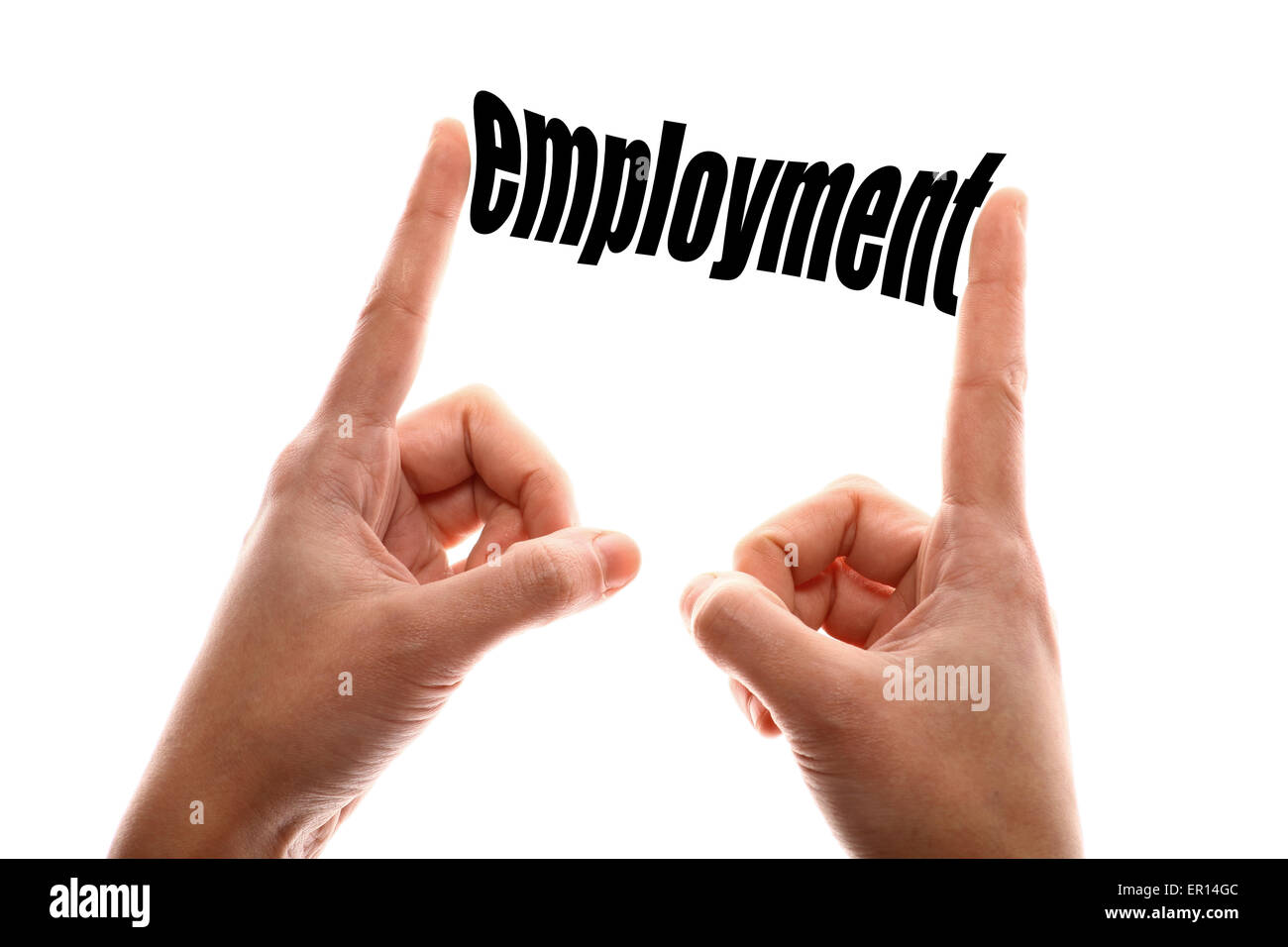 Color horizontal shot of two hands squeezing the word "employment Stock ...