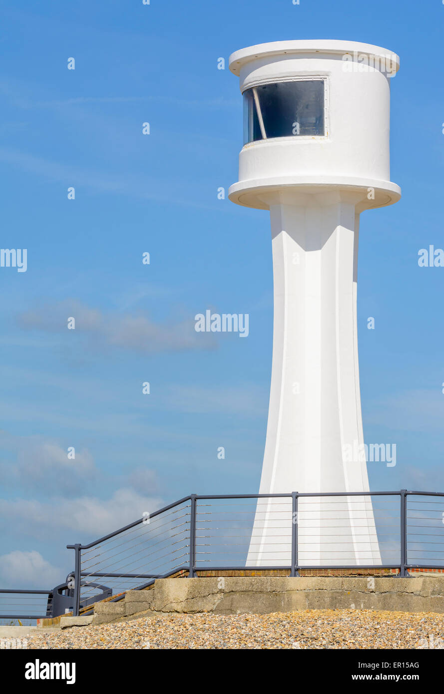 White lighthouse at Littlehampton by the River Arun, after being ...