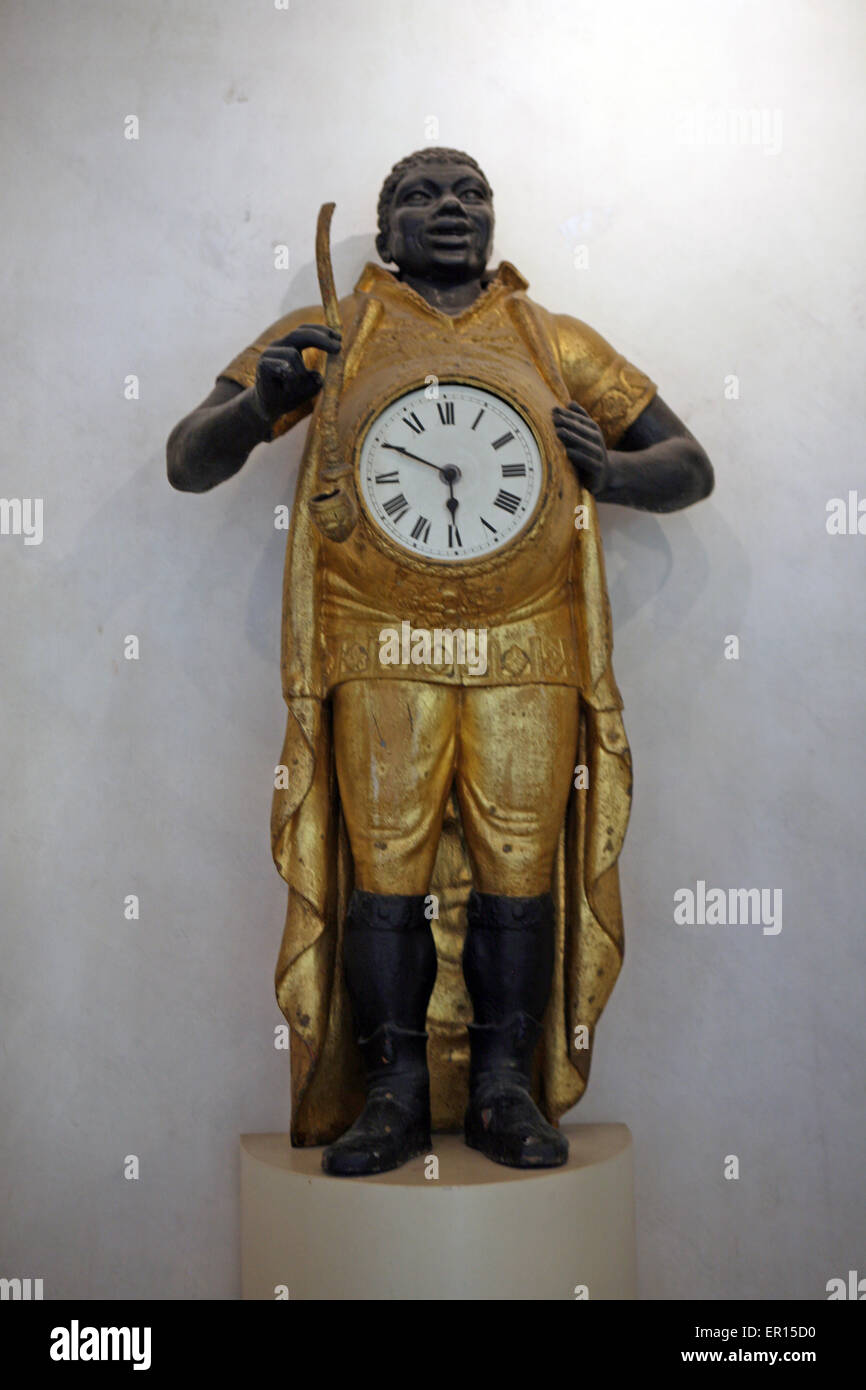 A "pendule au nègre" or "blackamoor" clock, which is a type of antique ...