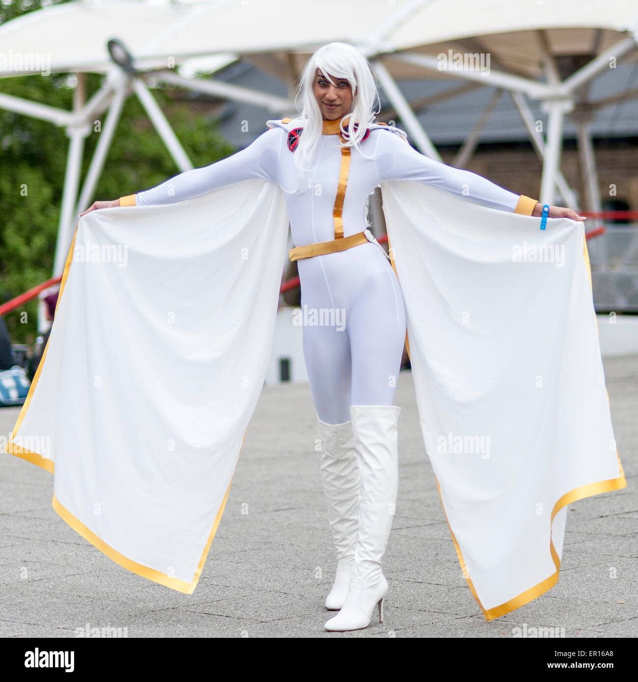 London, UK. 24 May 2015. A cosplay character poses, as fans of comic ...