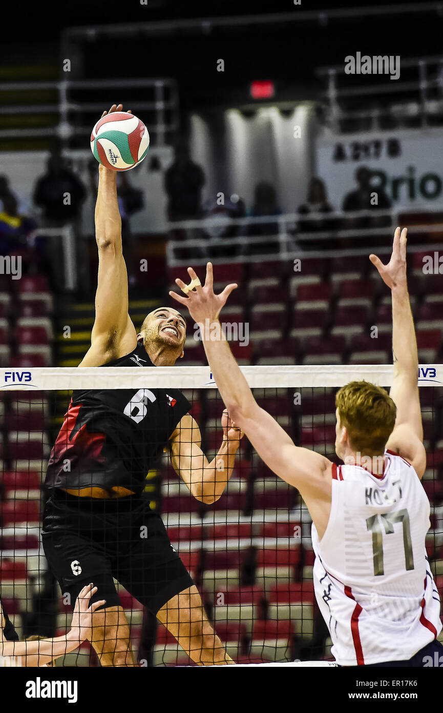 Detroit, Michigan, USA. 24th May, 2015. Justin Duff # 6 (Canada) spikes ...