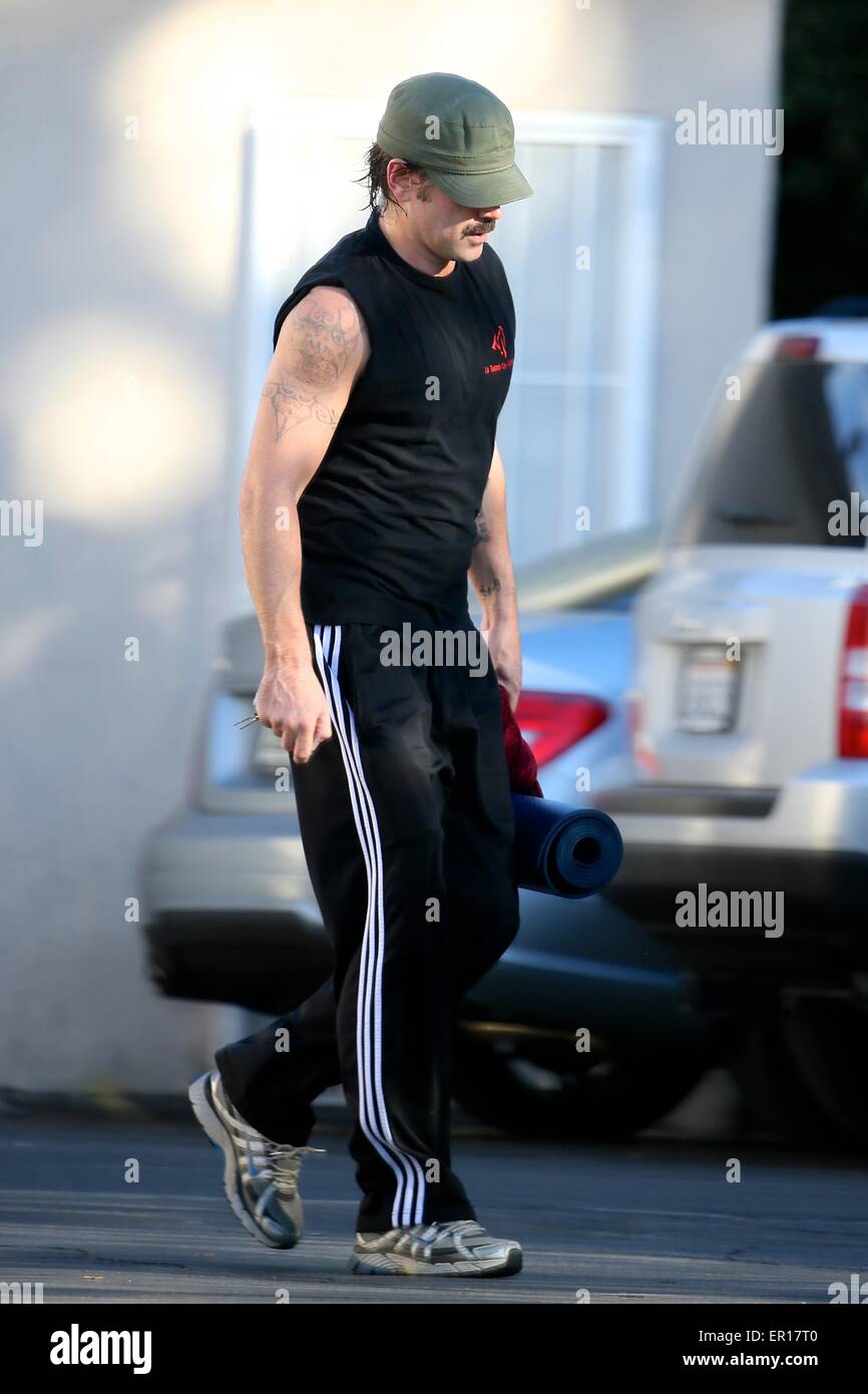 Colin Farrell seen leaving a Yoga class. Featuring: Colin Farrell Where ...