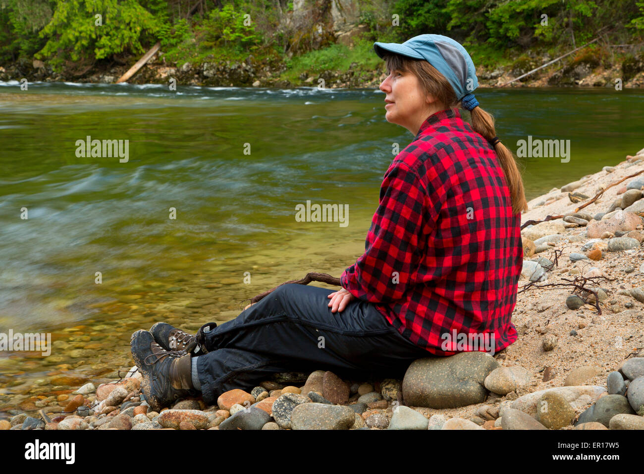 Hiker along Selway River on Selway River Trail, Selway Wild and Scenic ...