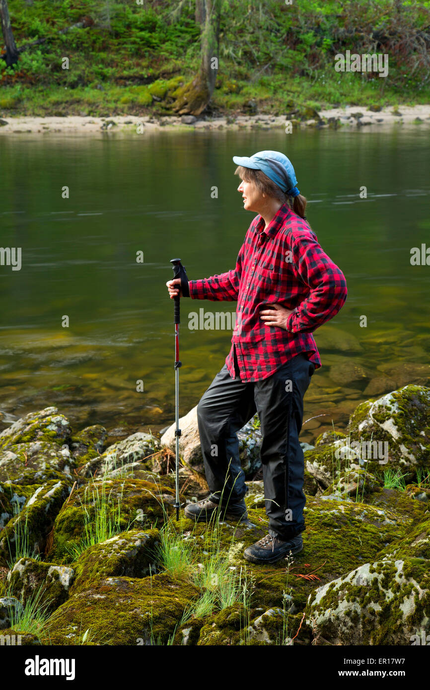Hiker along Selway River on Selway River Trail, Selway Wild and Scenic ...