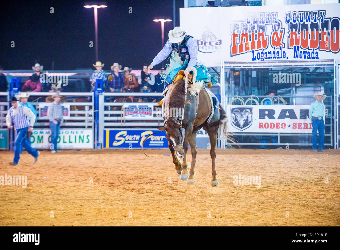 Cowboy Participating in a Bucking Horse Competition at the Helldorado ...