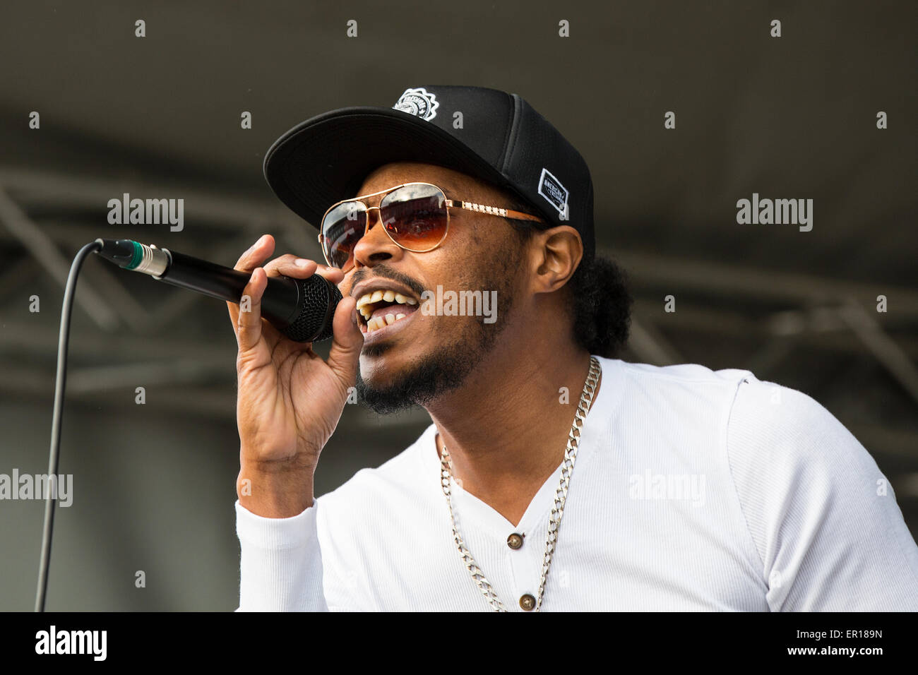 Bristol, UK. 24th May, 2015. Reggae artist Ian Silk performs on stage ...