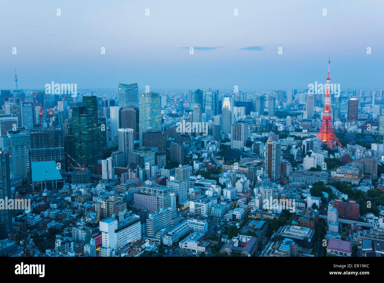 Tokyo Tower and Tokyo Skytree,view from Roppongi Hills observatory ...