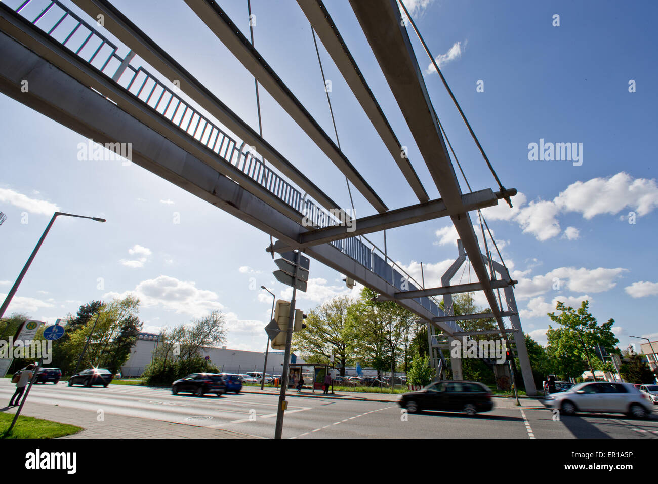 Nuremberg, Germany. 07th May, 2015. A bridge for pedestrians and ...