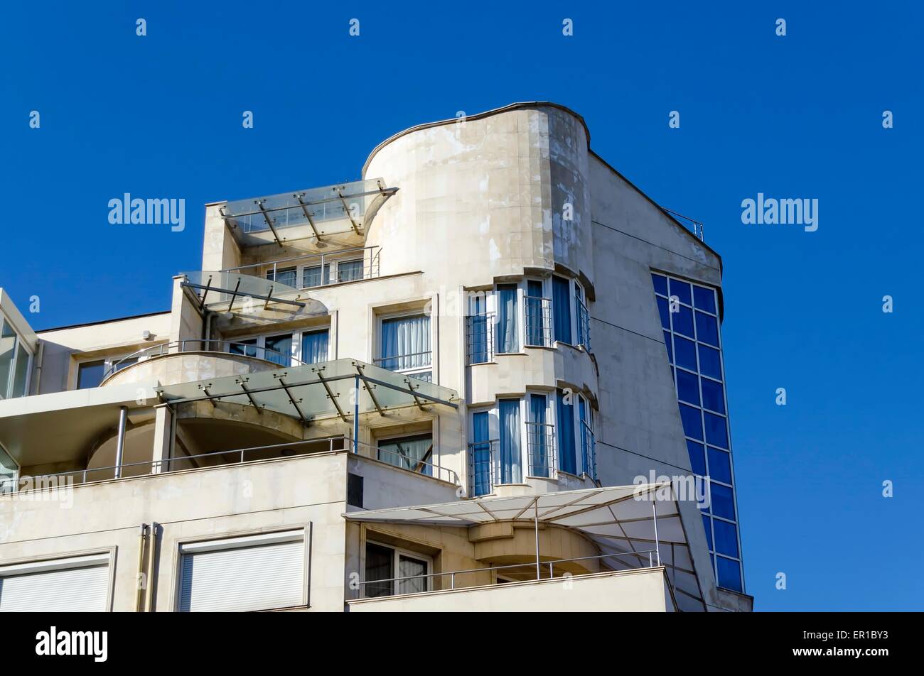 Interesting upper part of modern building, Sofia, Bulgaria Stock Photo ...
