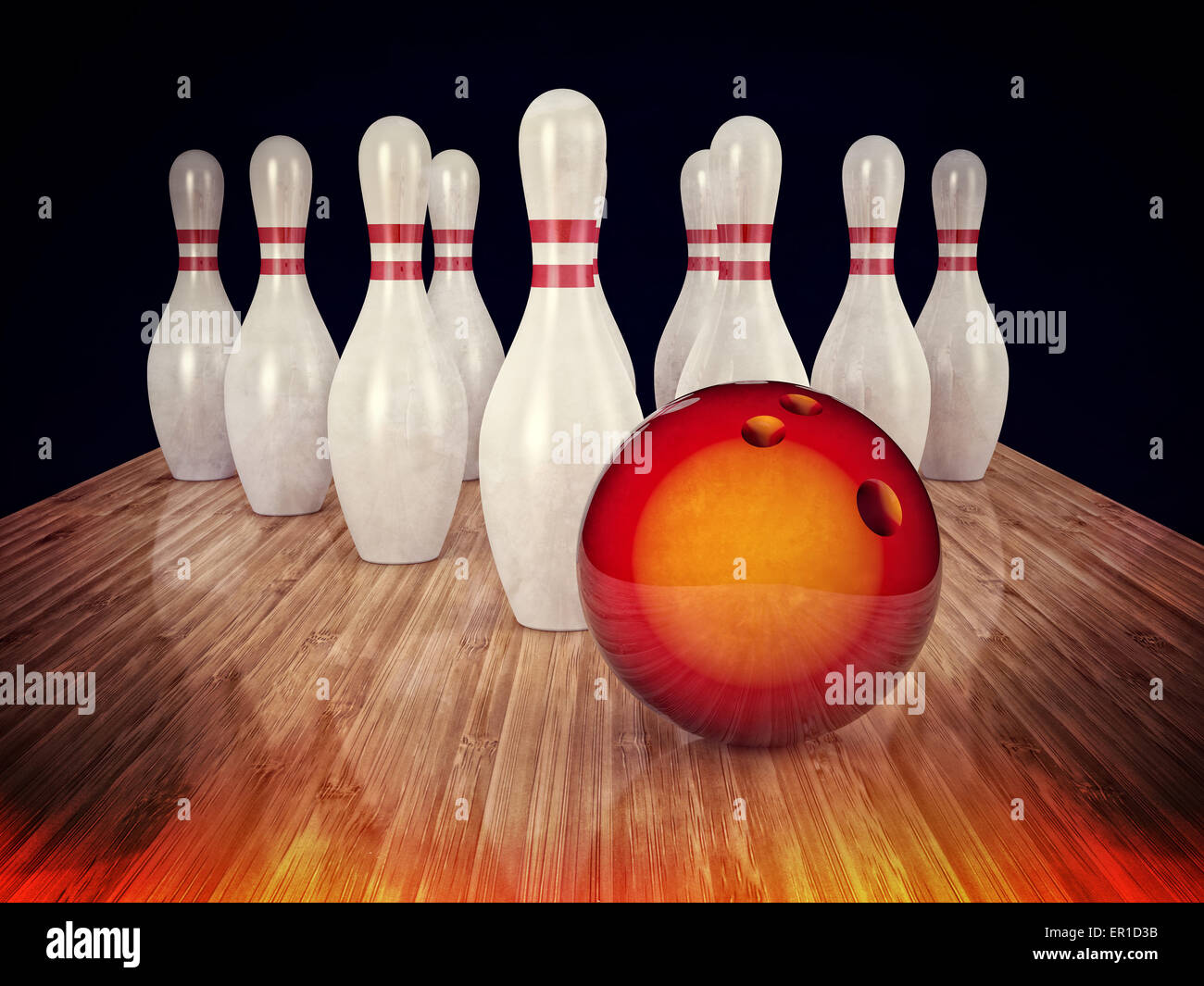 3d image of bowling ball and skittle Stock Photo - Alamy