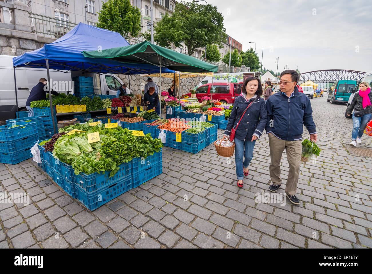 Prague street market on the bank of river Vltava, Prague, Czech ...