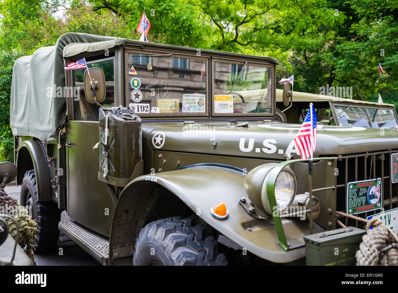 Vintage Off-road car of the US army on the meeting veteran cars, Prague ...