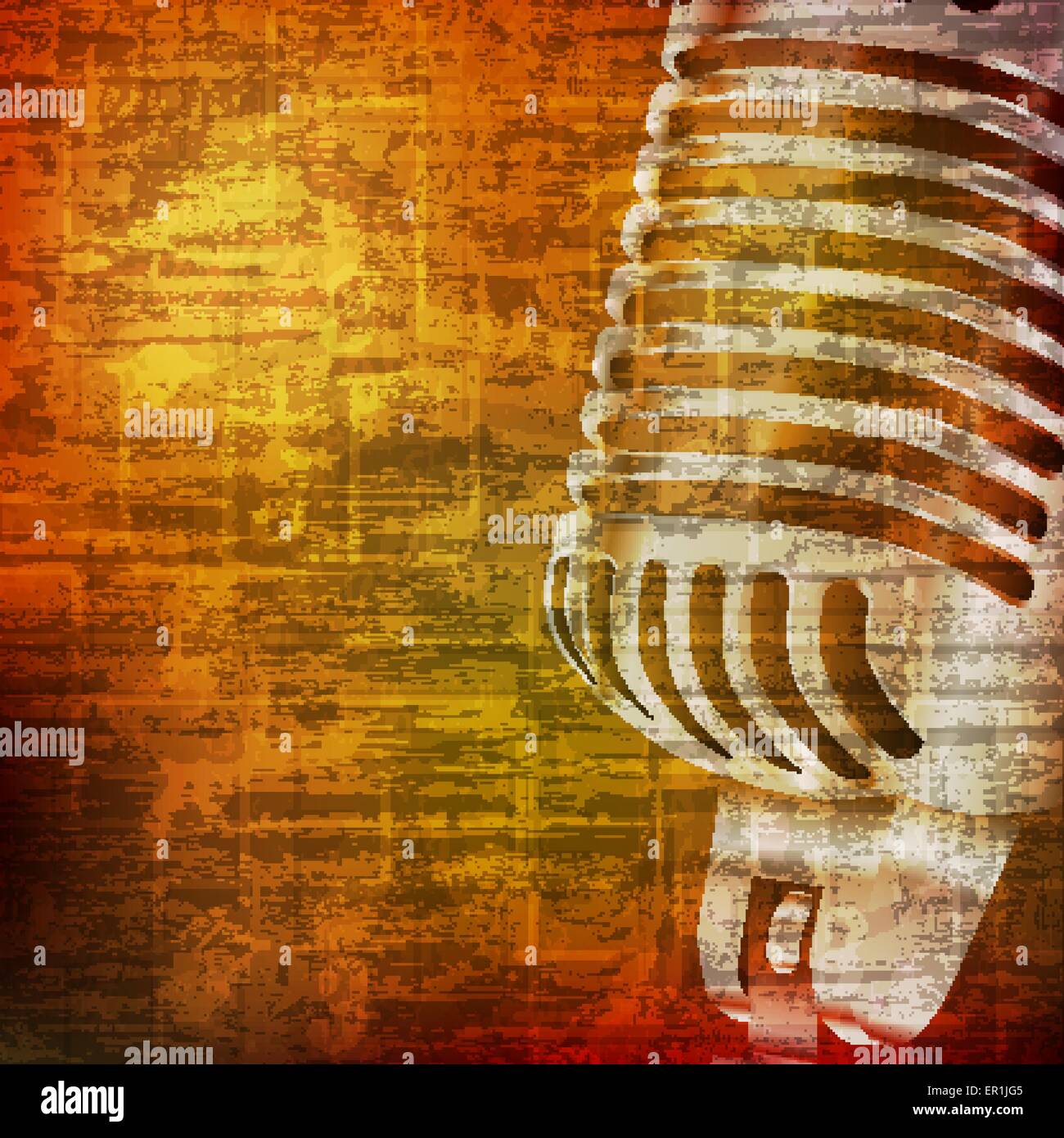 abstract brown grunge vintage sound background with retro microphone ...