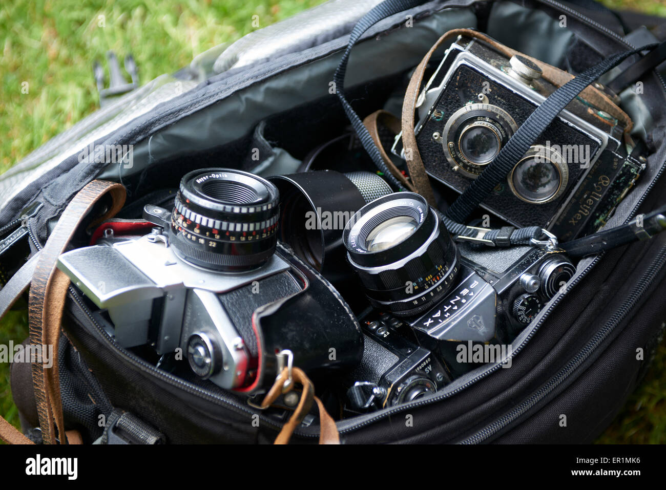 overhead image of group old vintage cameras gear needed for old school ...