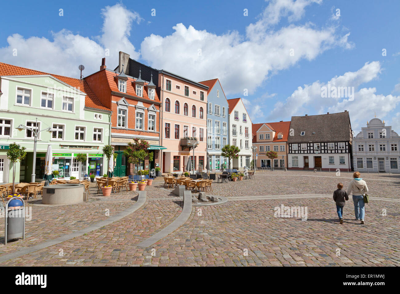 market square, Ueckermuende, Stettin Bay, Mecklenburg-West Pomerania ...