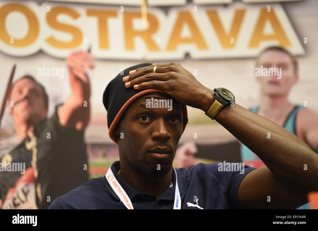 The famous Jamaican sprinter Usain Bolt attends a news conference to ...